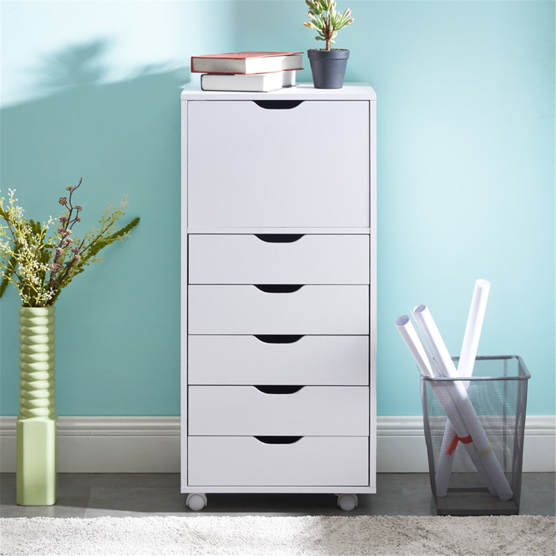 White 6 Drawer with Shelf Office File Cabinets Wooden File Cabinets for Home Office Lateral File Cabinet